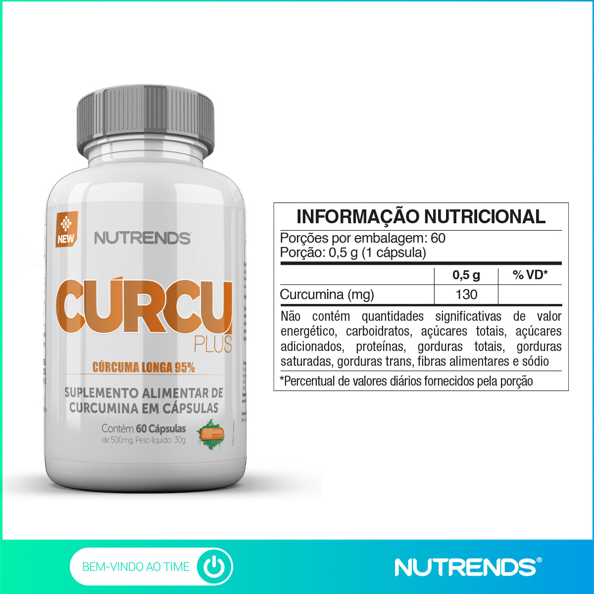 CURCU PLUS (Cúrcuma Longa 95%) - 60 Cápsulas - Nutrends