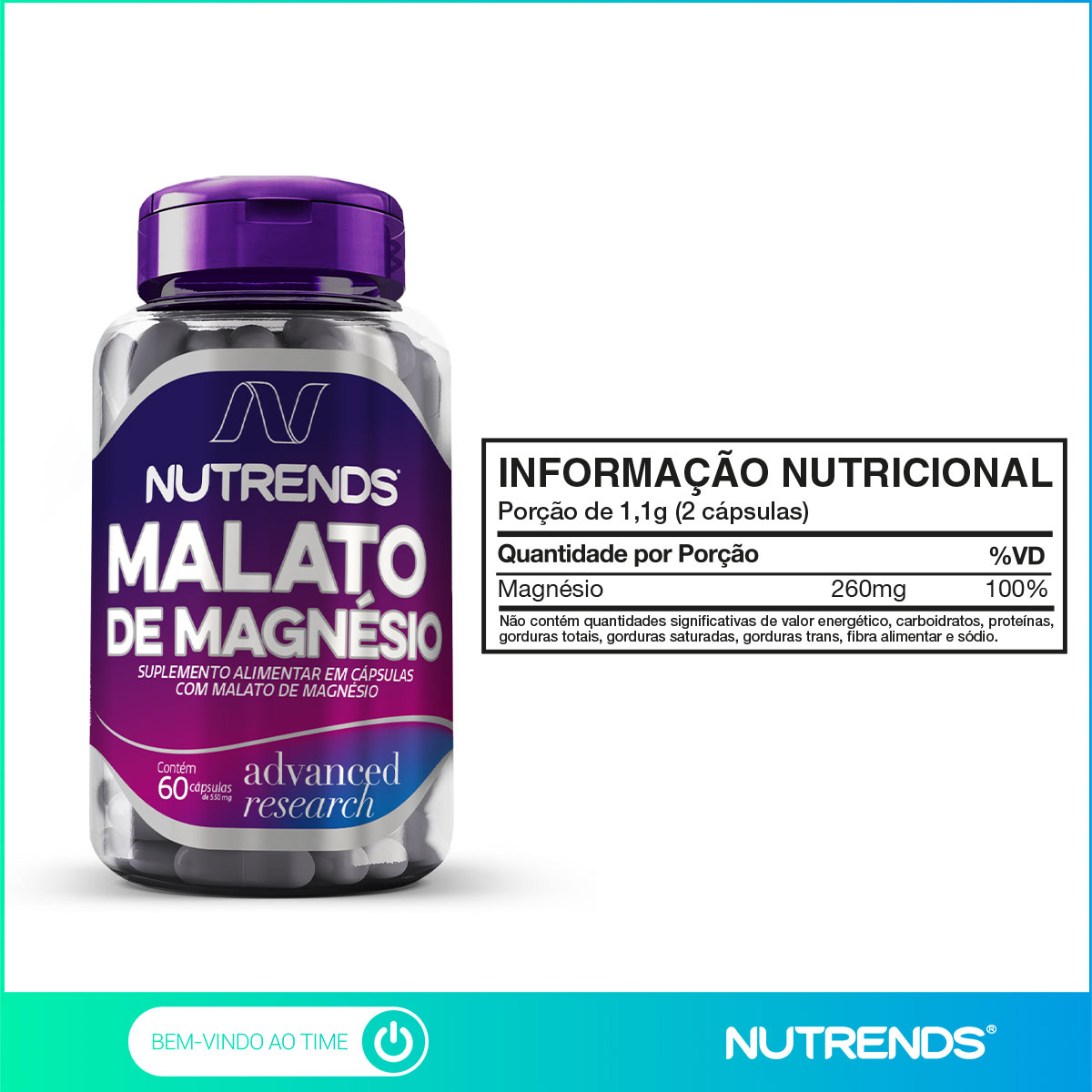 Malato de Magnésio - 60 Cápsulas - Nutrends