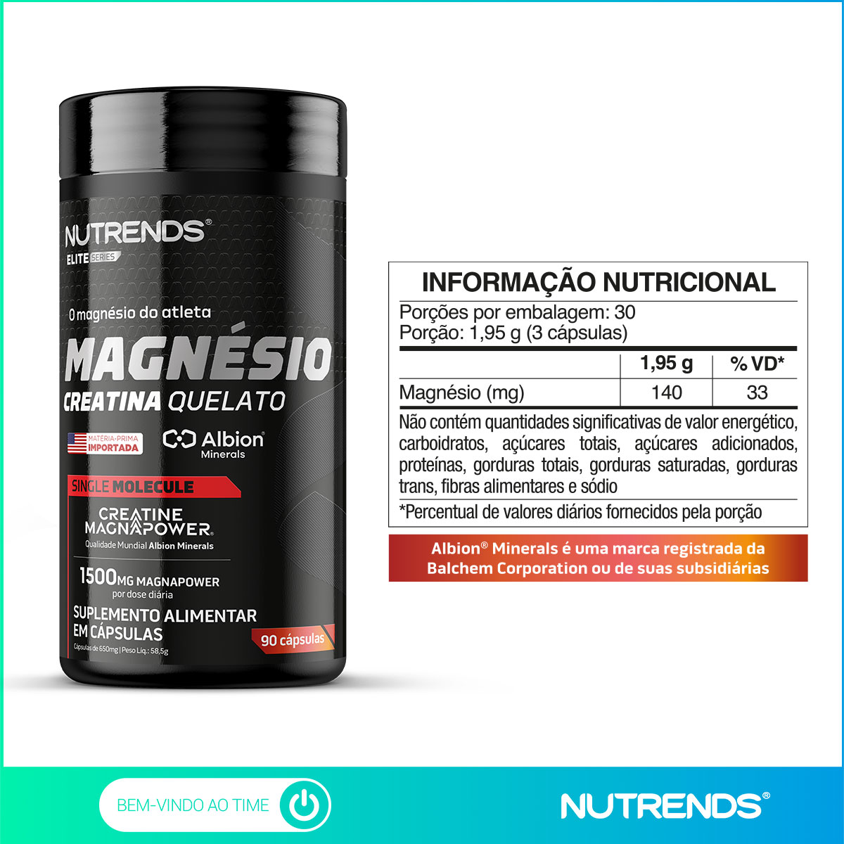 Magnésio Creatina Quelato MAGNAPOWER - 90 cápsulas - Nutrends